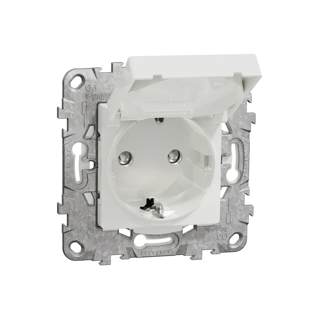 Priză cu protecție și capac noua Unica 16 A 250 V alb Schneider ...