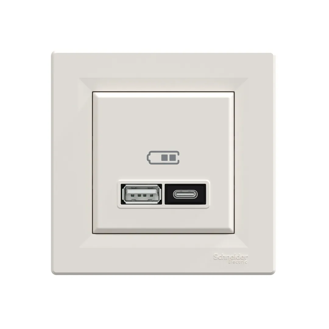 Priză dublă USB A + Type C Asfora 3 A 220 - 240 V Bej Schneider ...