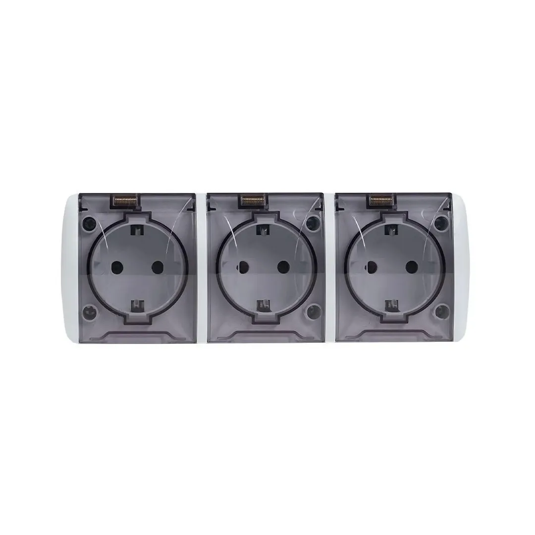 Priză triplă exterioară 16 A 220 - 240 V Alb/Gri Elmos - VOLTA.MD